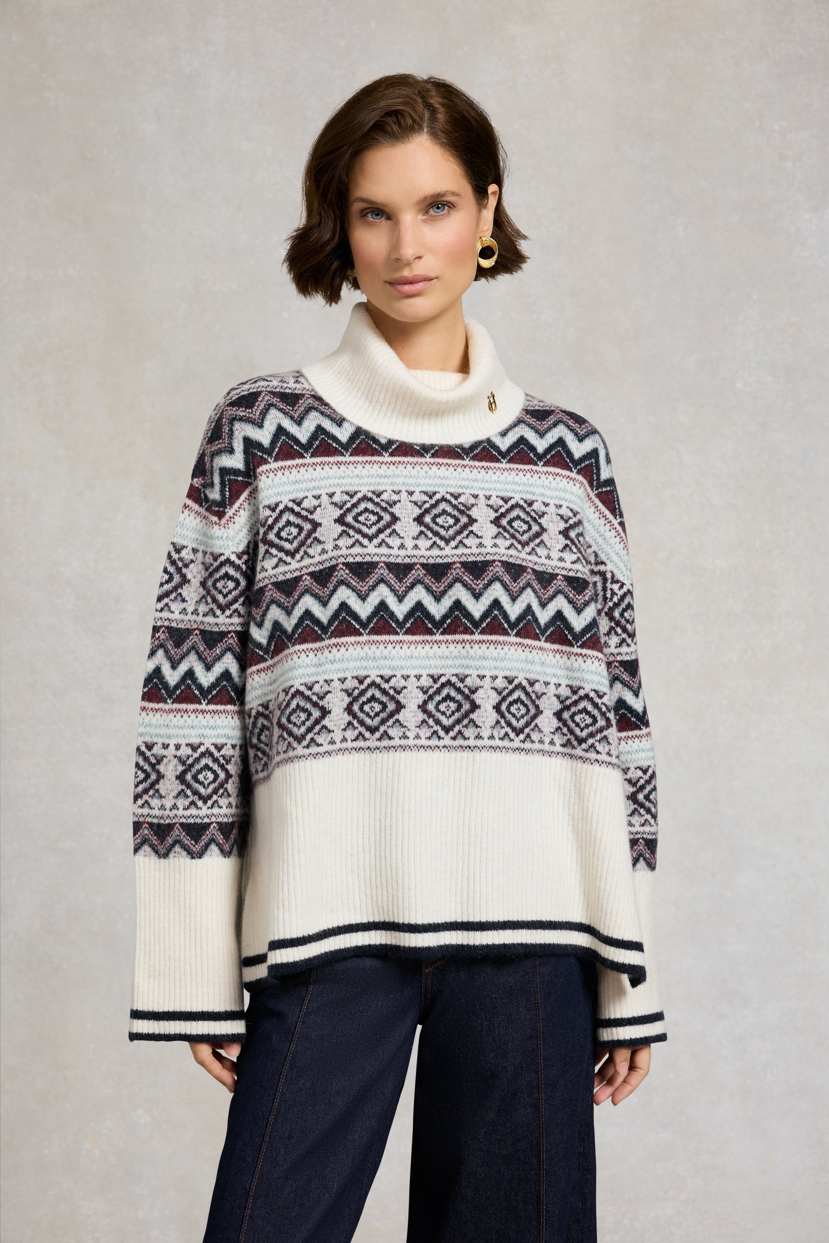 Antonia Fairisle Roll Neck Knit (Natural) – Holland Cooper
