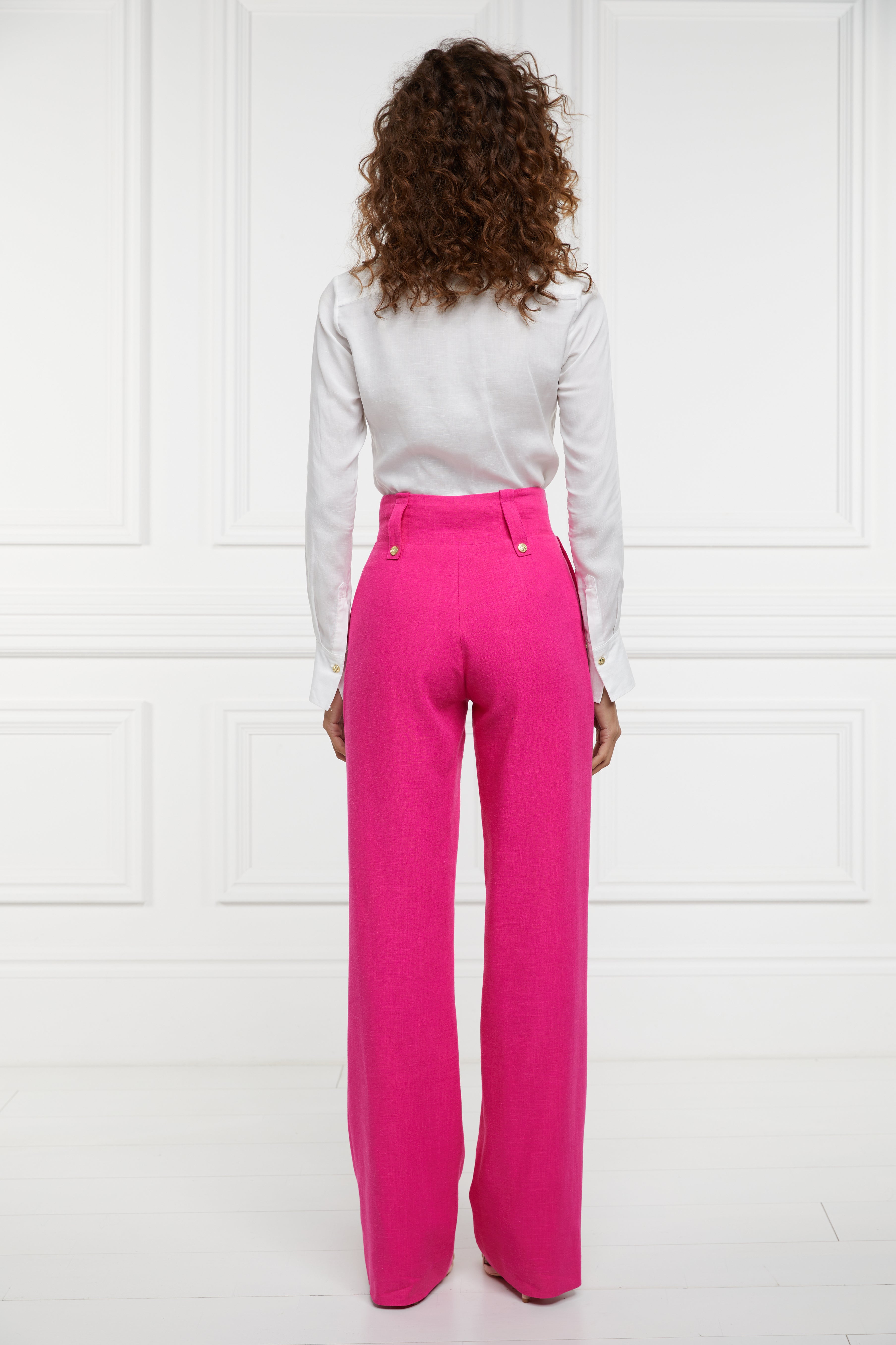 High Waisted Straight Trouser (Hot Pink Linen) – Holland Cooper