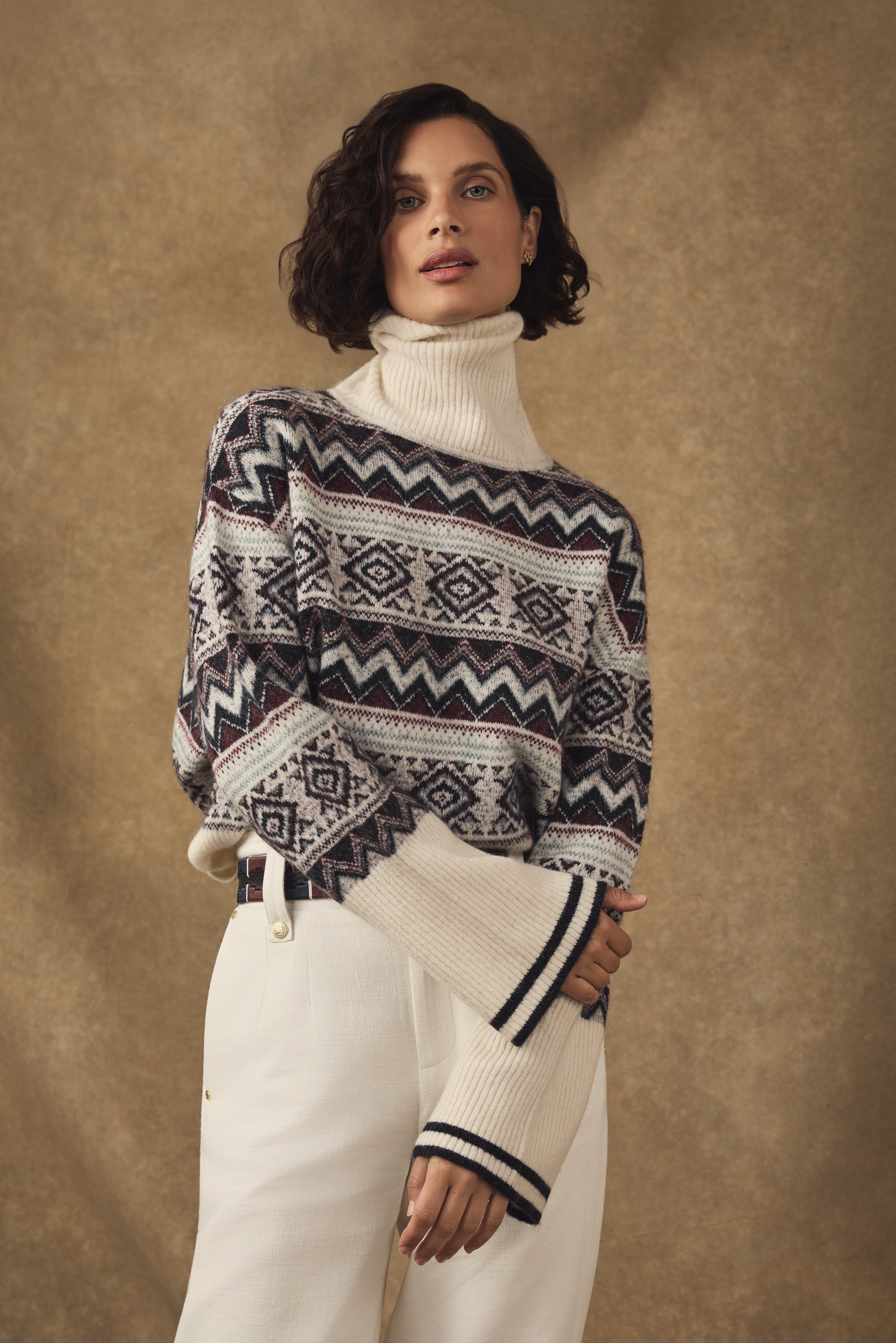 Antonia Fairisle Roll Neck Knit (Natural) – Holland Cooper