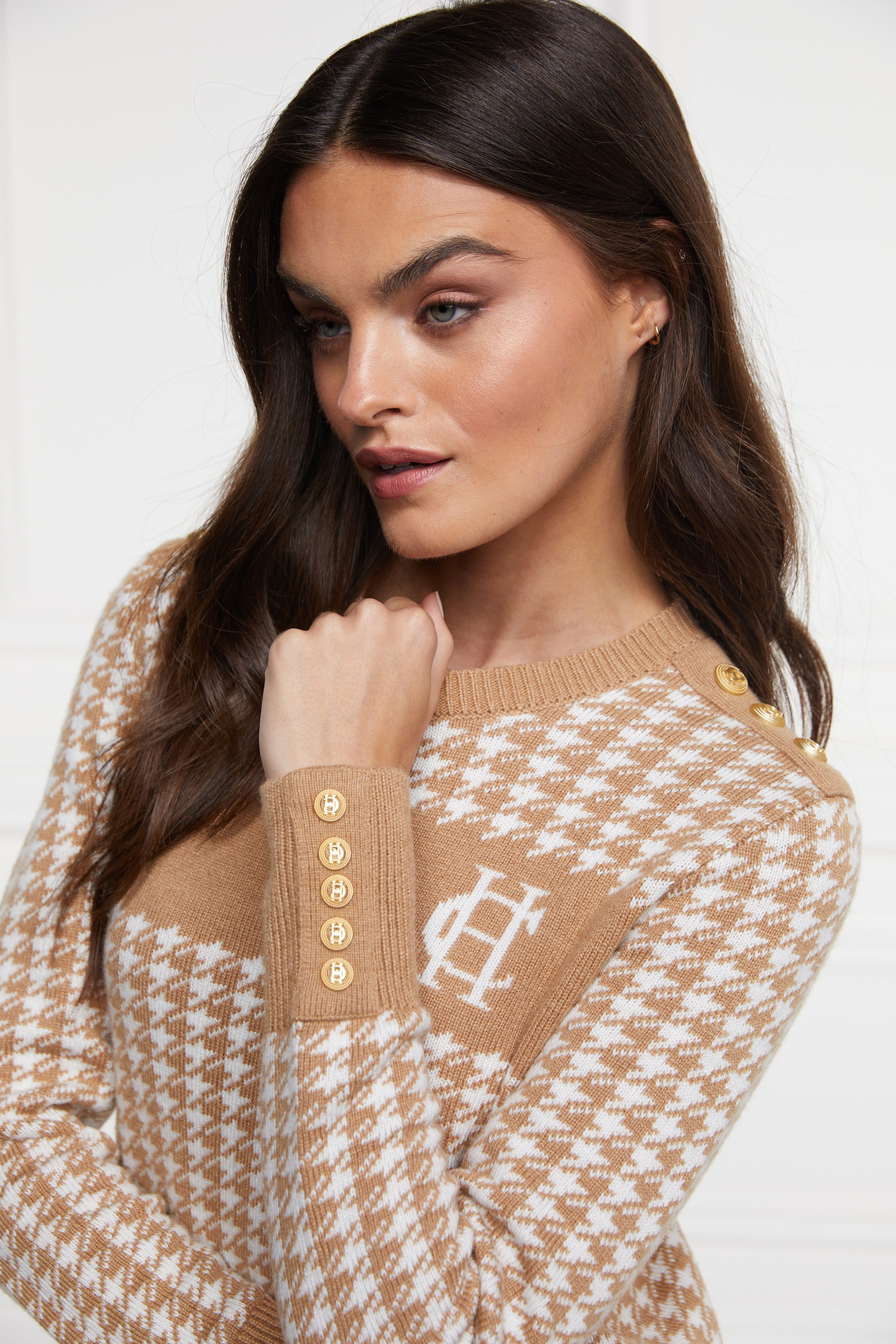 Panel Crew Neck Knit (Camel Houndstooth) – Holland Cooper