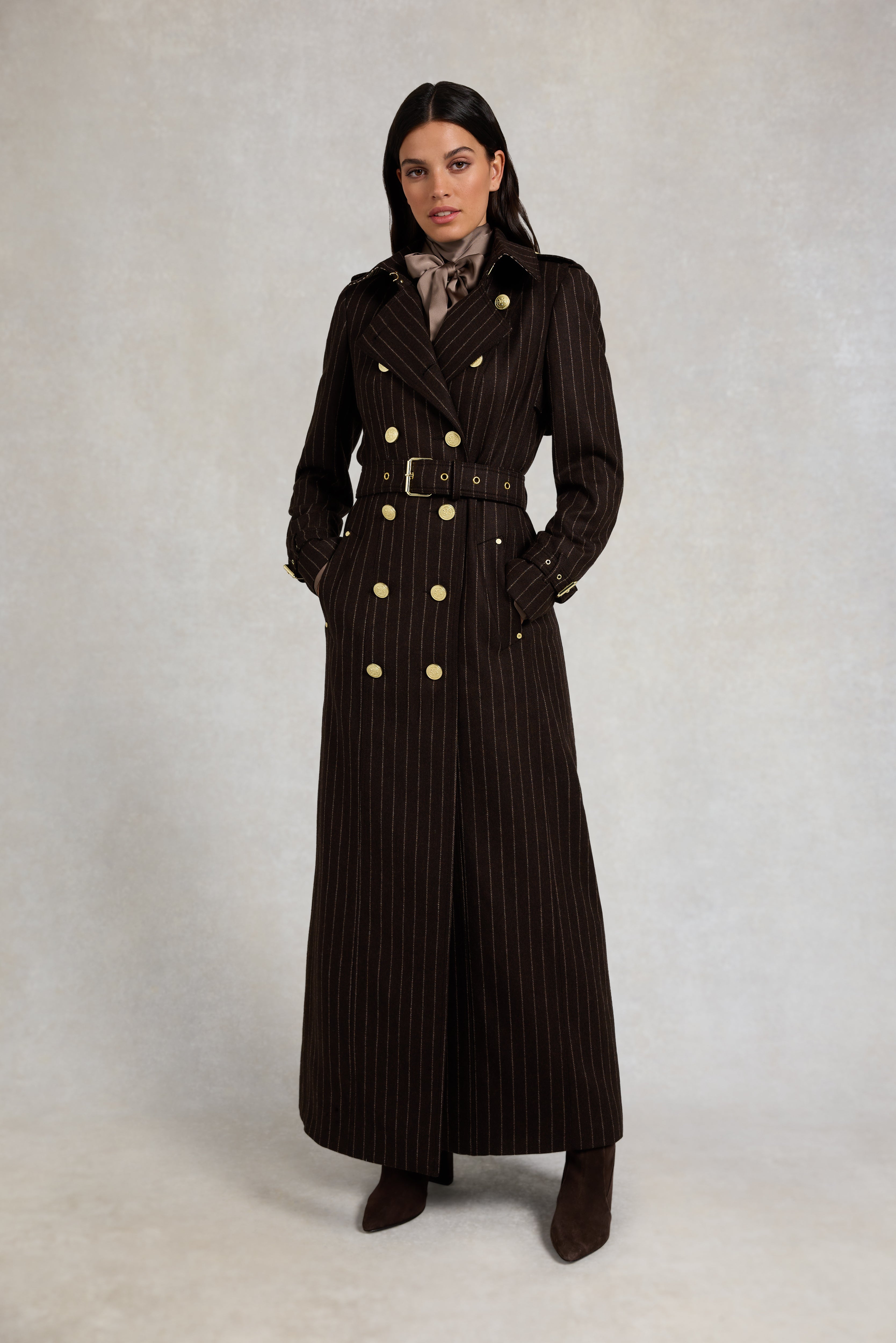 Full Length Marlborough Trench Coat (Chocolate Pinstripe) – Holland ...