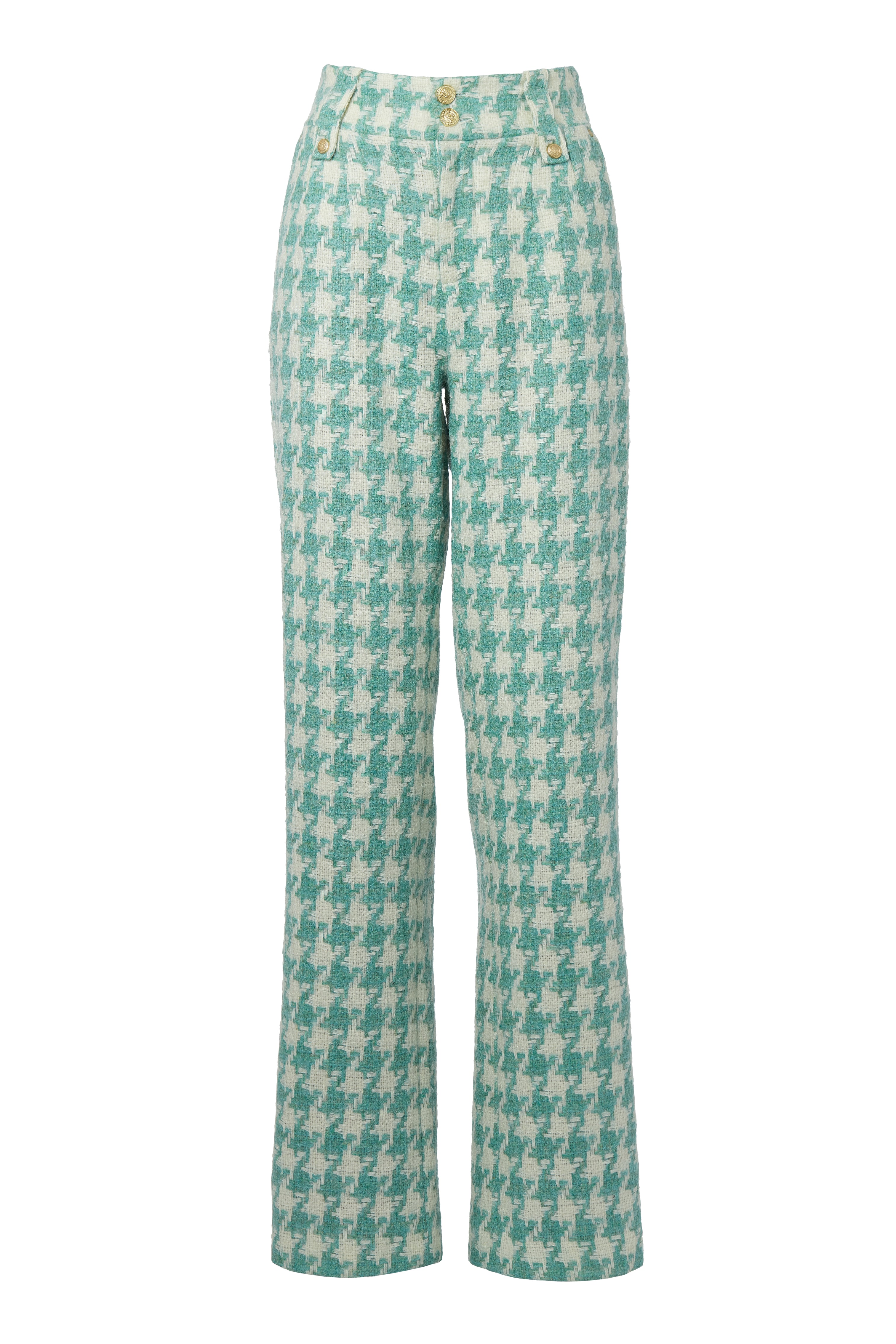 High Waisted Straight Trouser (Large Scale Teal Houndstooth) – Holland ...