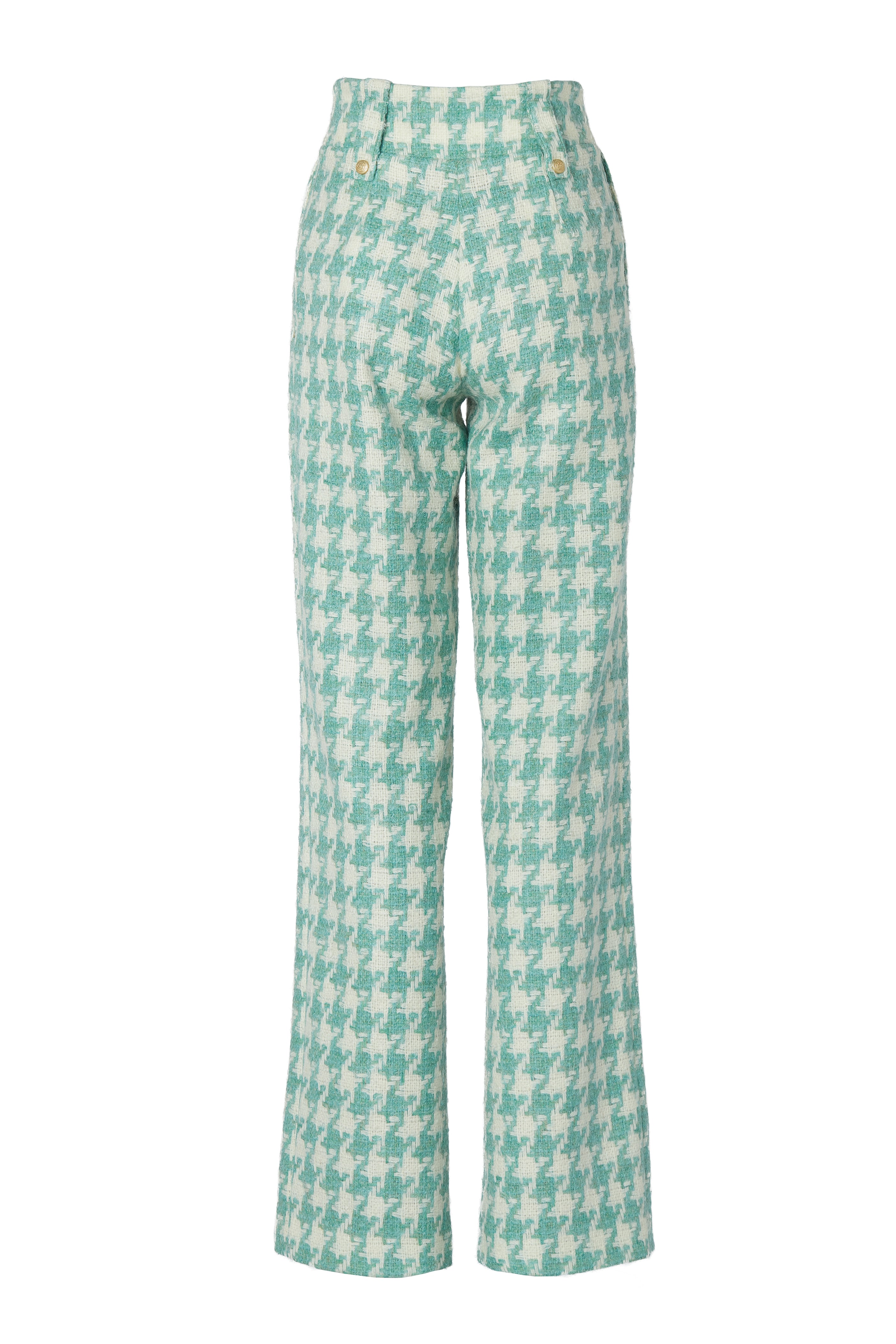 High Waisted Straight Trouser (Large Scale Teal Houndstooth) – Holland ...