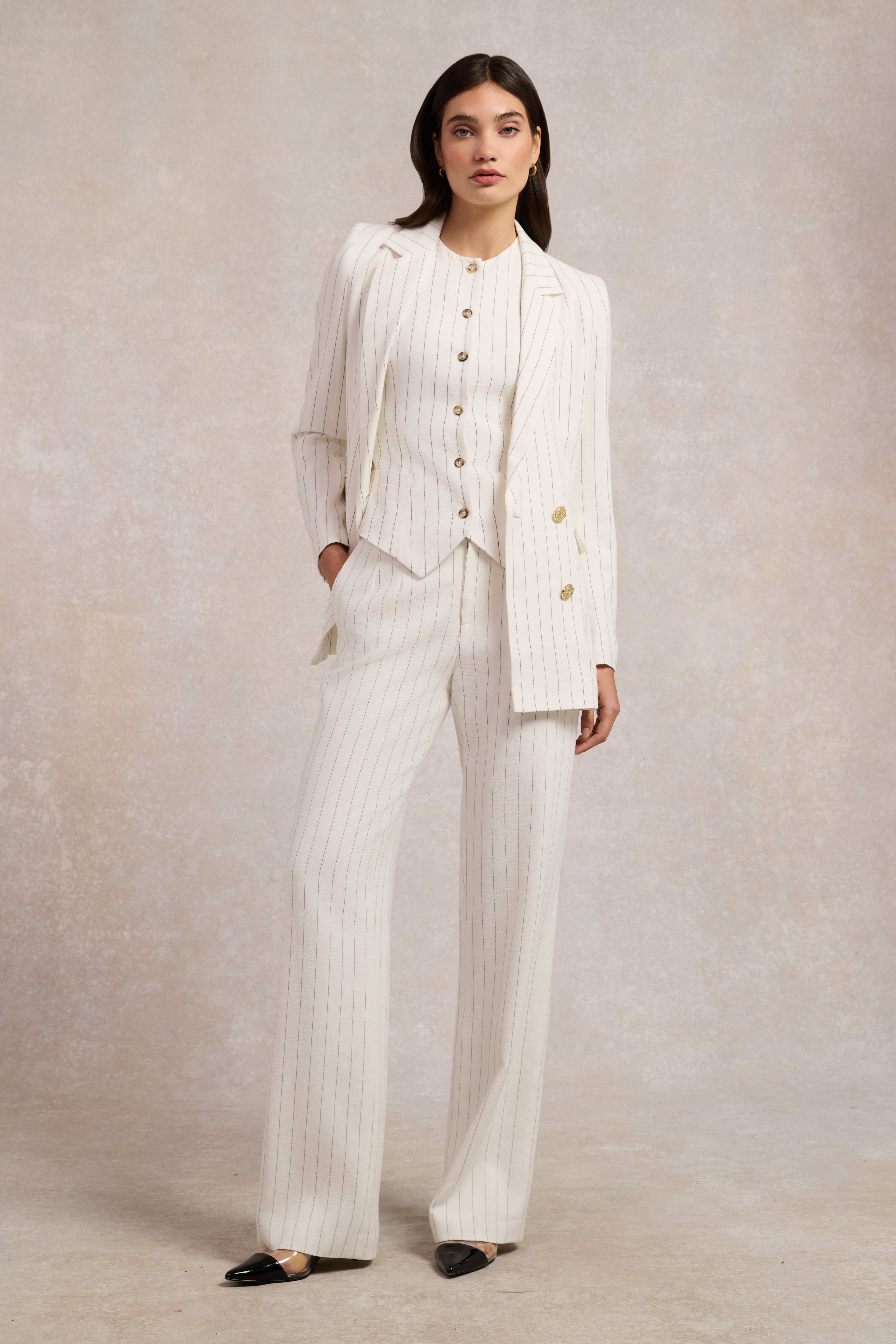 High Waisted Straight Trouser (Oyster Linen Pinstripe) – Holland Cooper