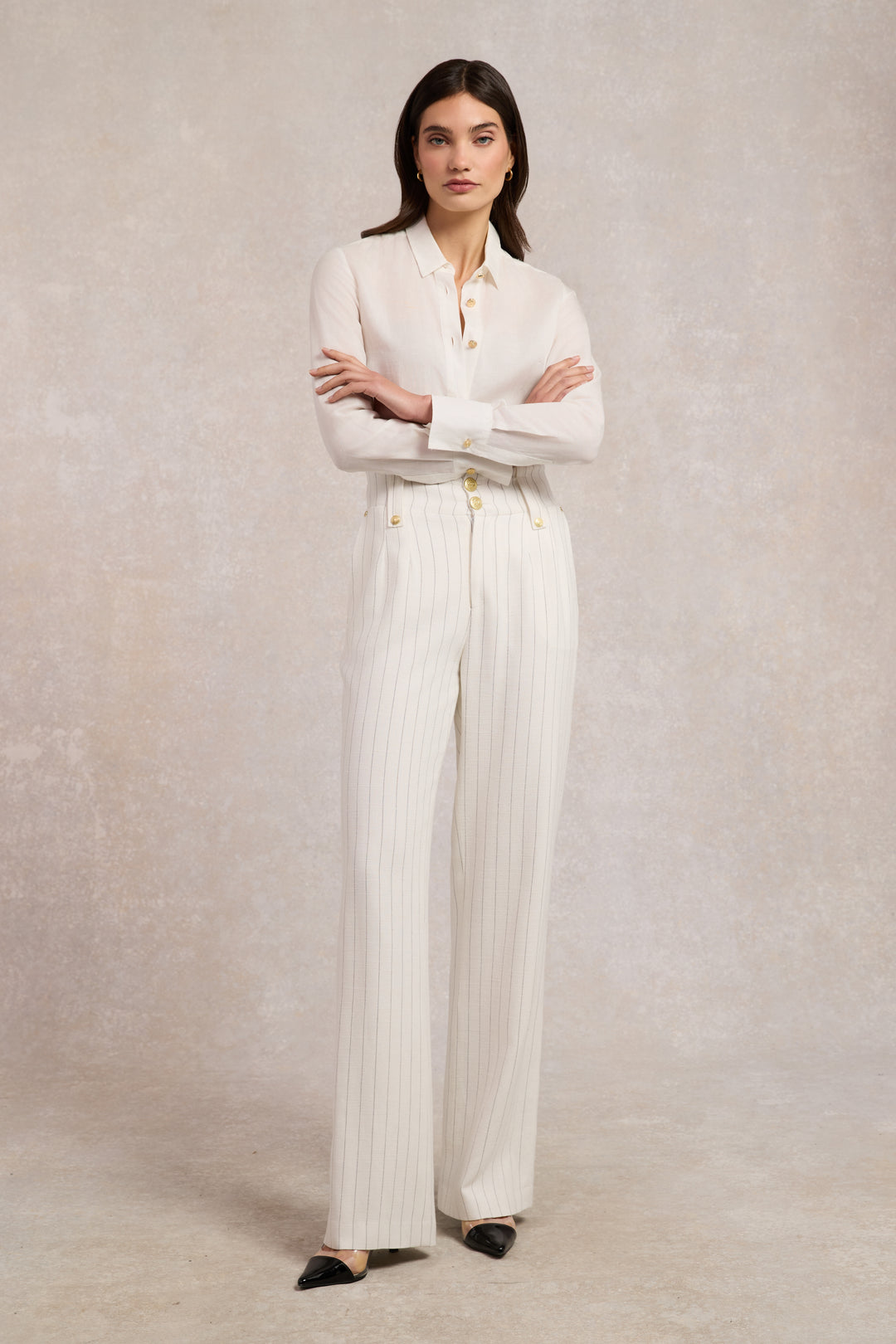 High Waisted Straight Trouser (Oyster Linen Pinstripe) – Holland Cooper