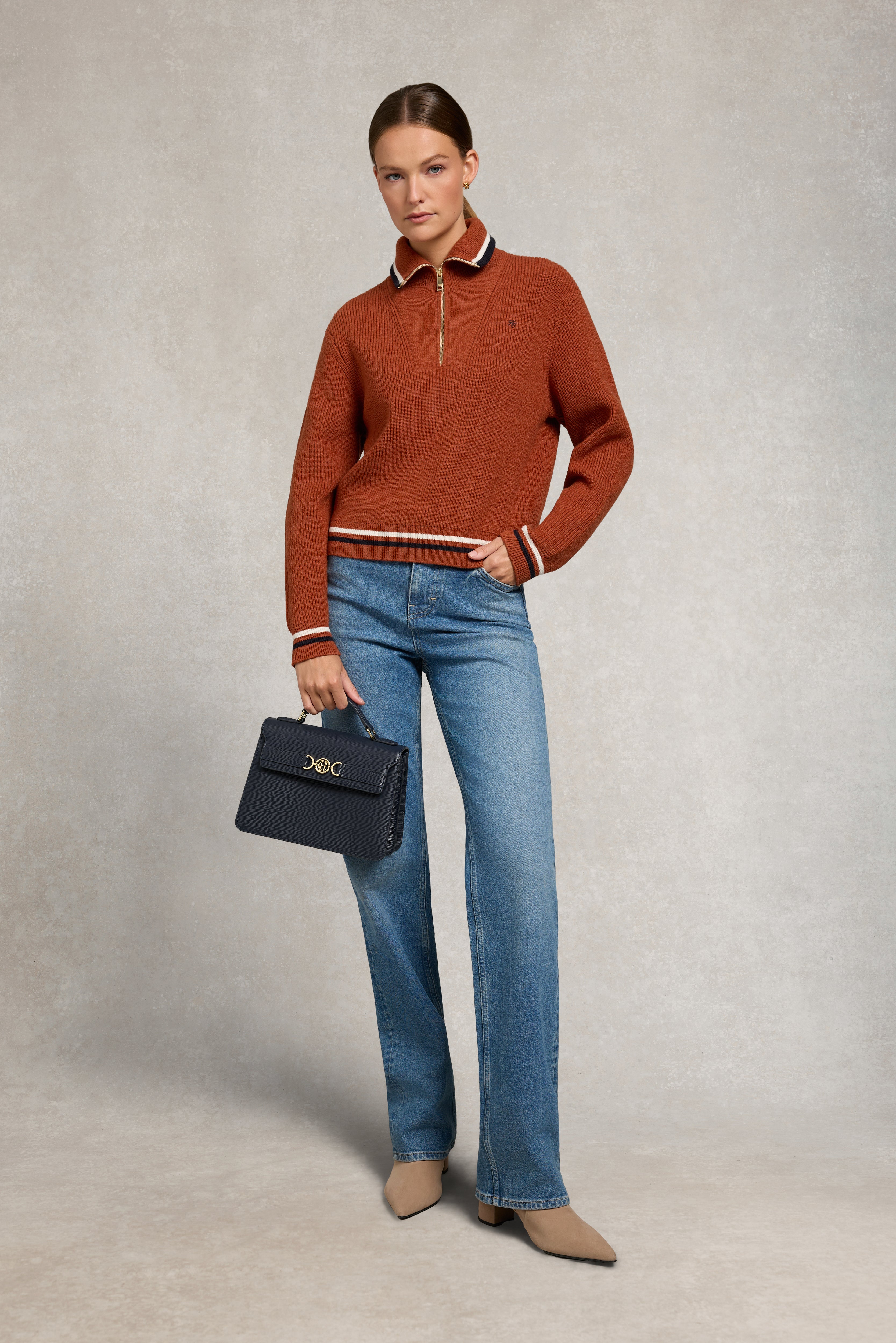 Jessica Quarter Zip Knit (Caramel) – Holland Cooper