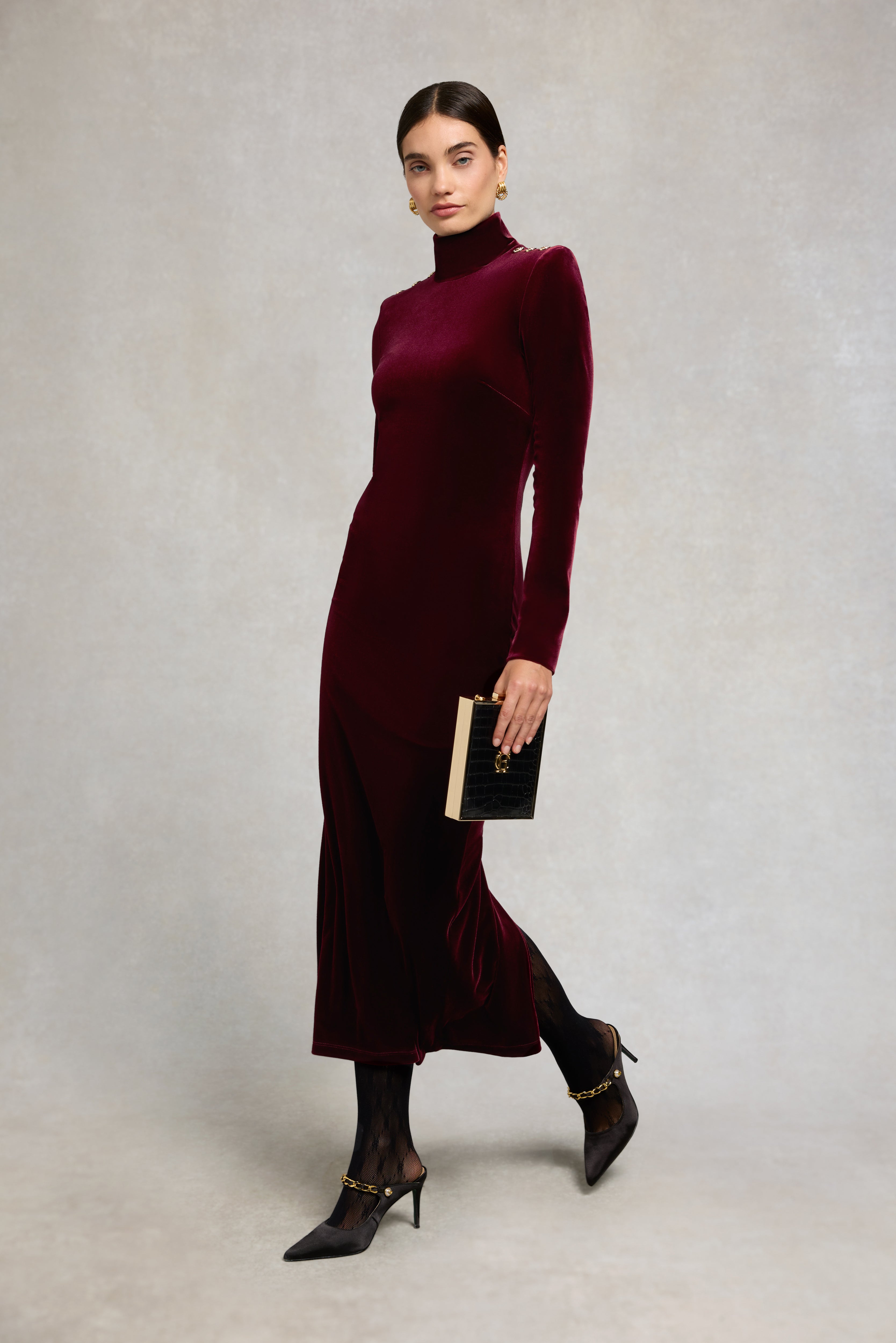 Cara Velvet Maxi Dress (Burgundy) – Holland Cooper