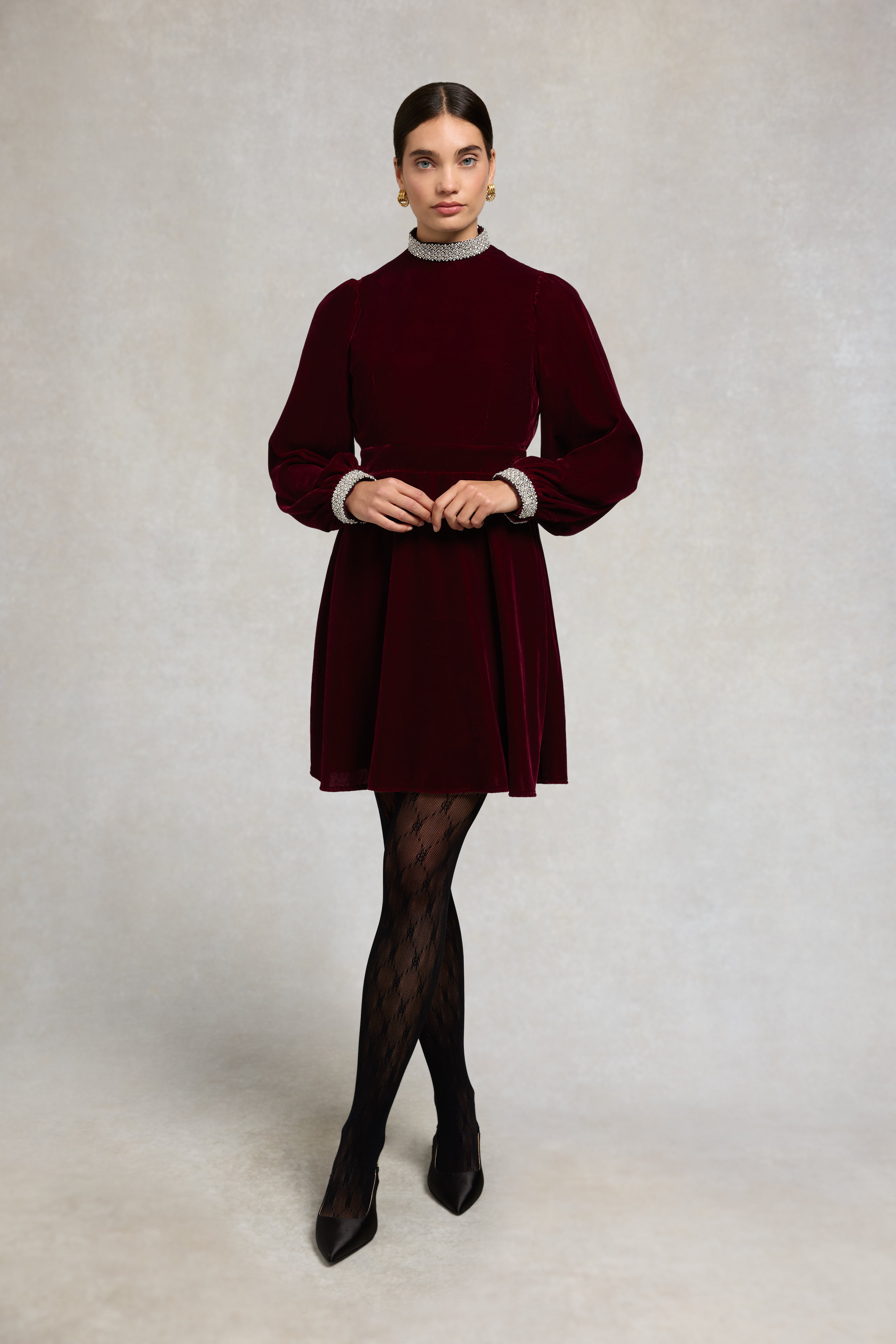 Gracie Velvet Mini Dress (Merlot) – Holland Cooper