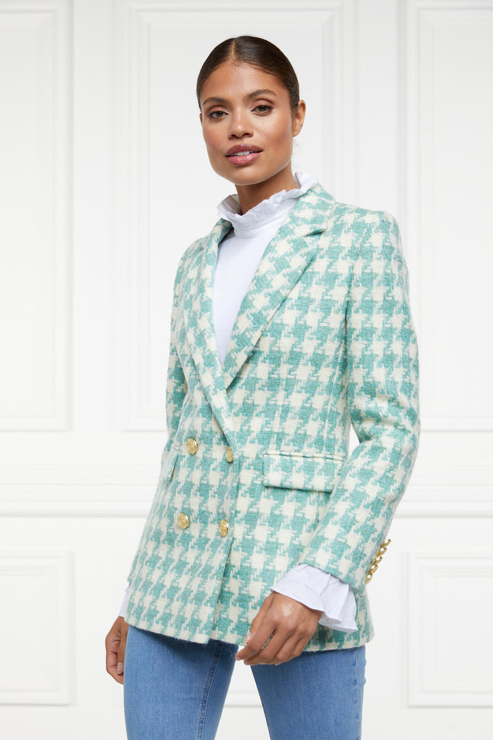 Double Breasted Blazer (Large Scale Teal Houndstooth) – Holland Cooper