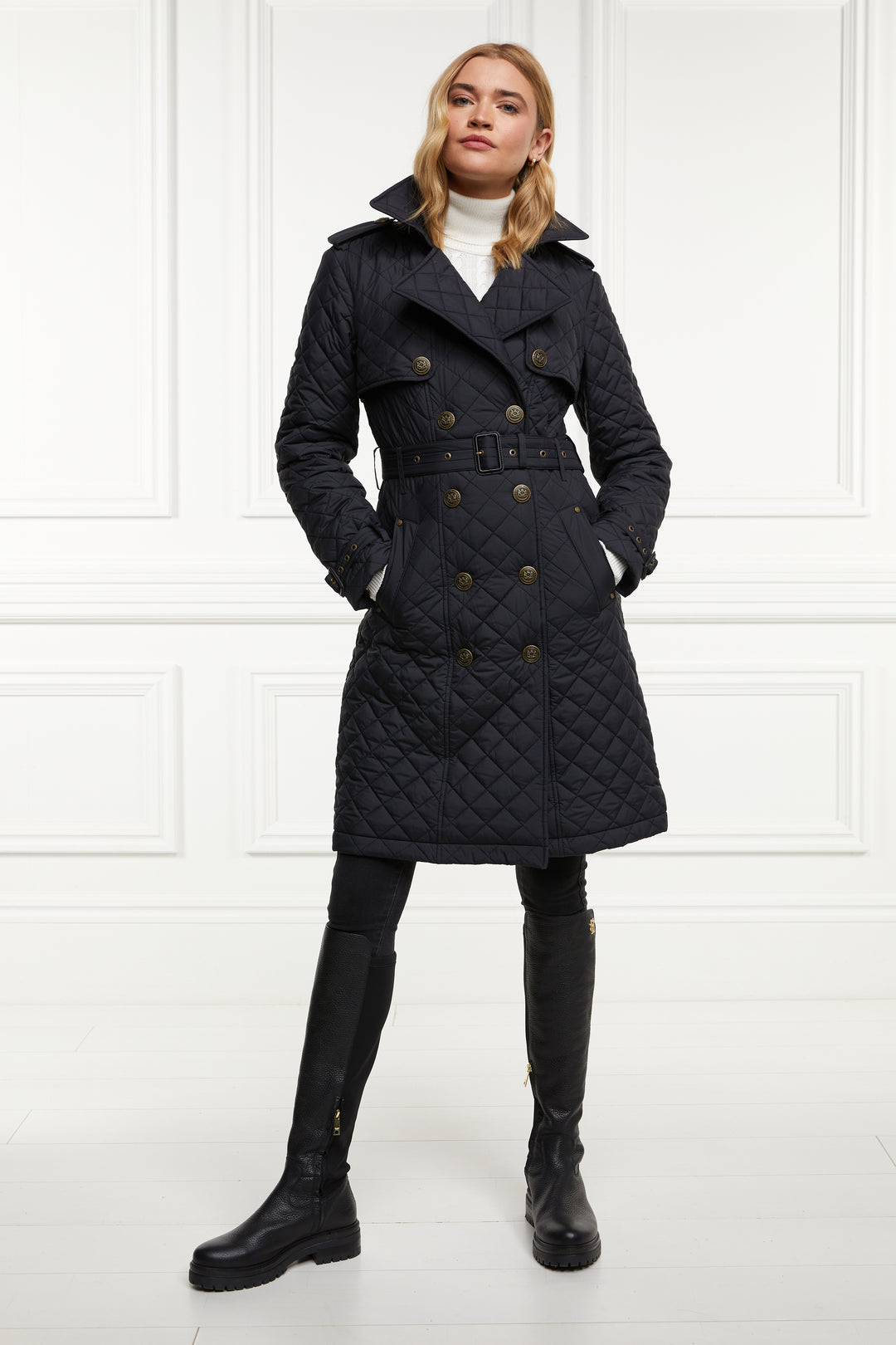 Grayson Quilted Trench Coat (Black) – Holland Cooper
