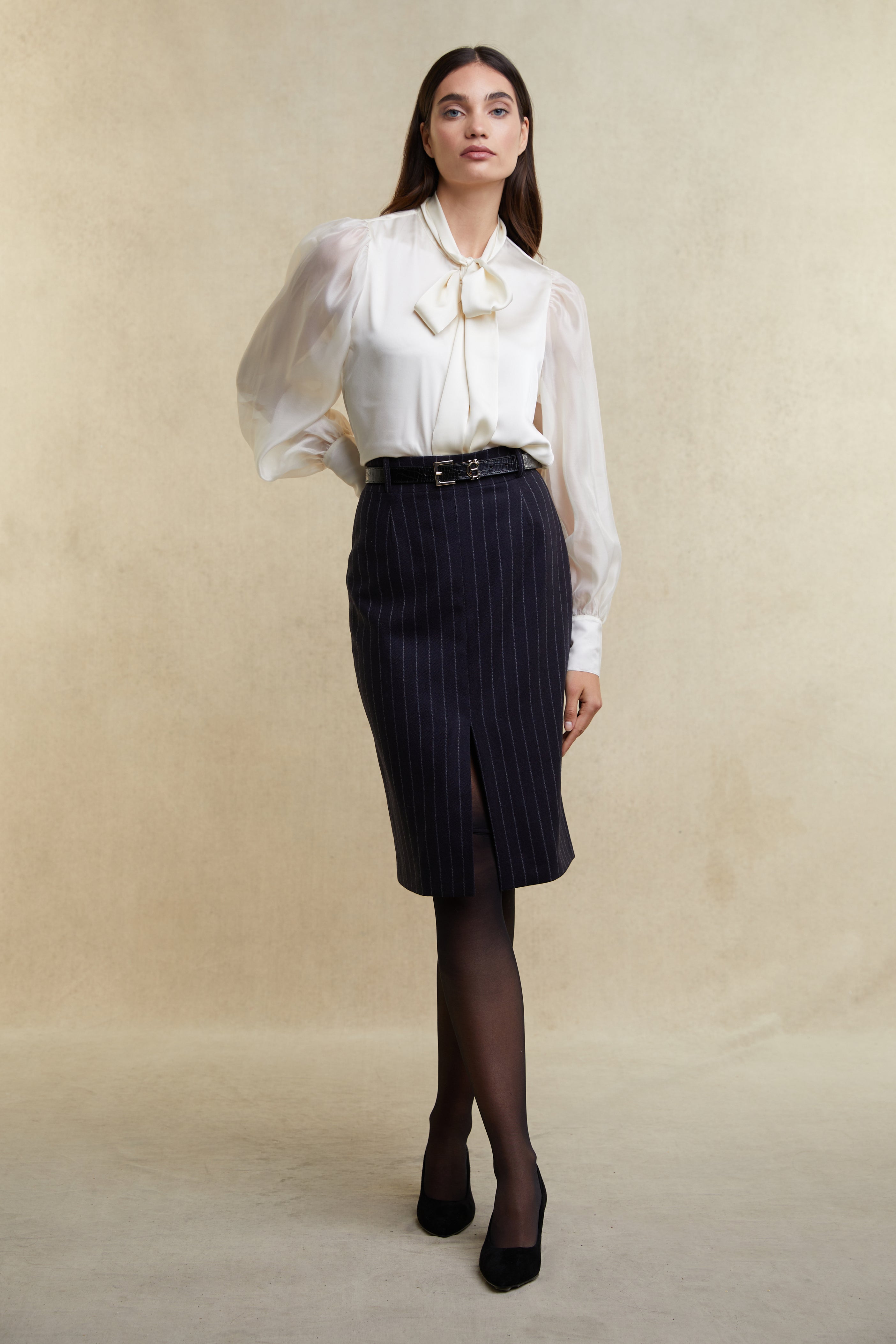 Mayfair Pencil Skirt (Navy Chalk Pinstripe) – Holland Cooper