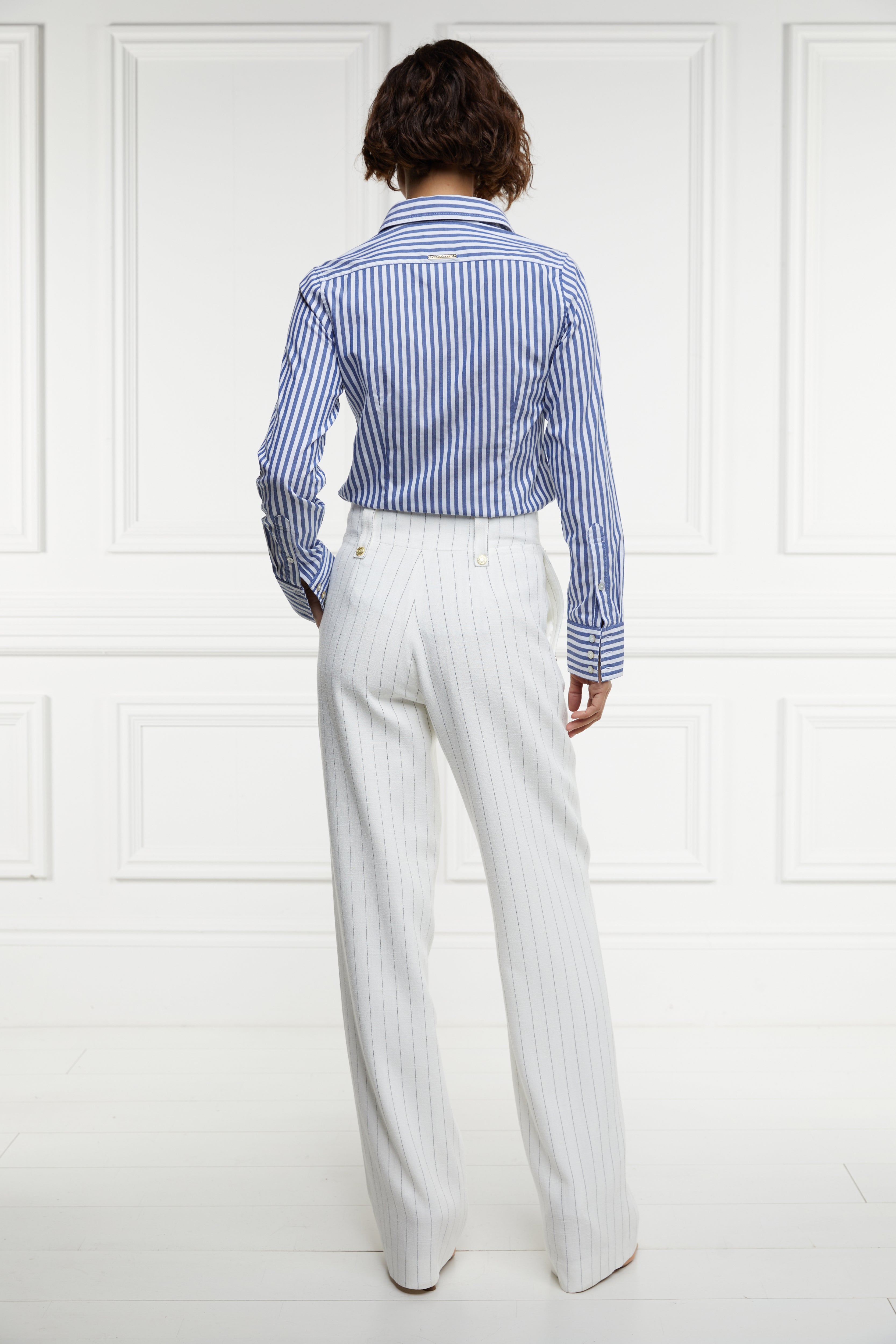 High Waisted Straight Trouser (Oyster Linen Pinstripe) – Holland Cooper