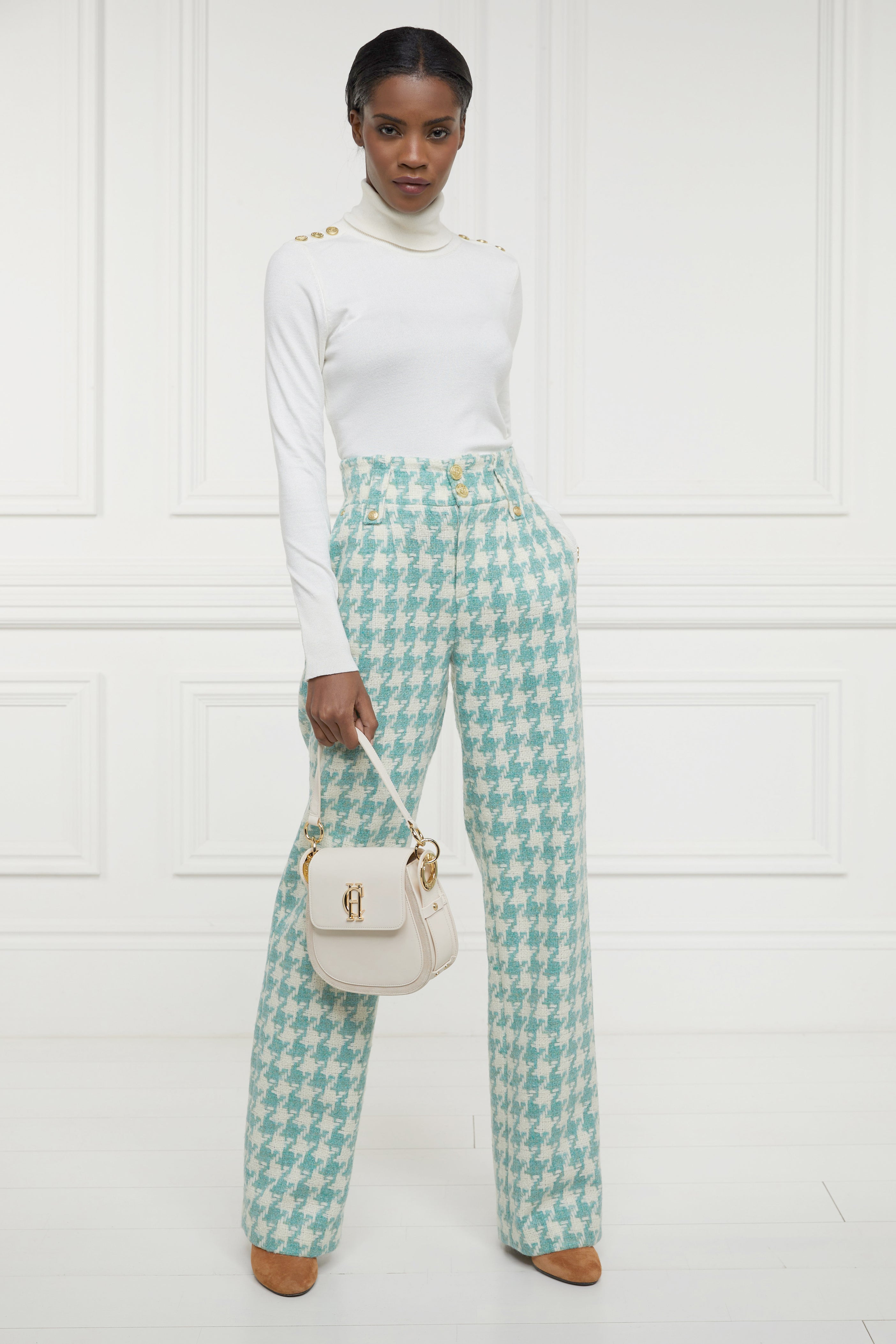 High Waisted Straight Trouser (Large Scale Teal Houndstooth) – Holland ...