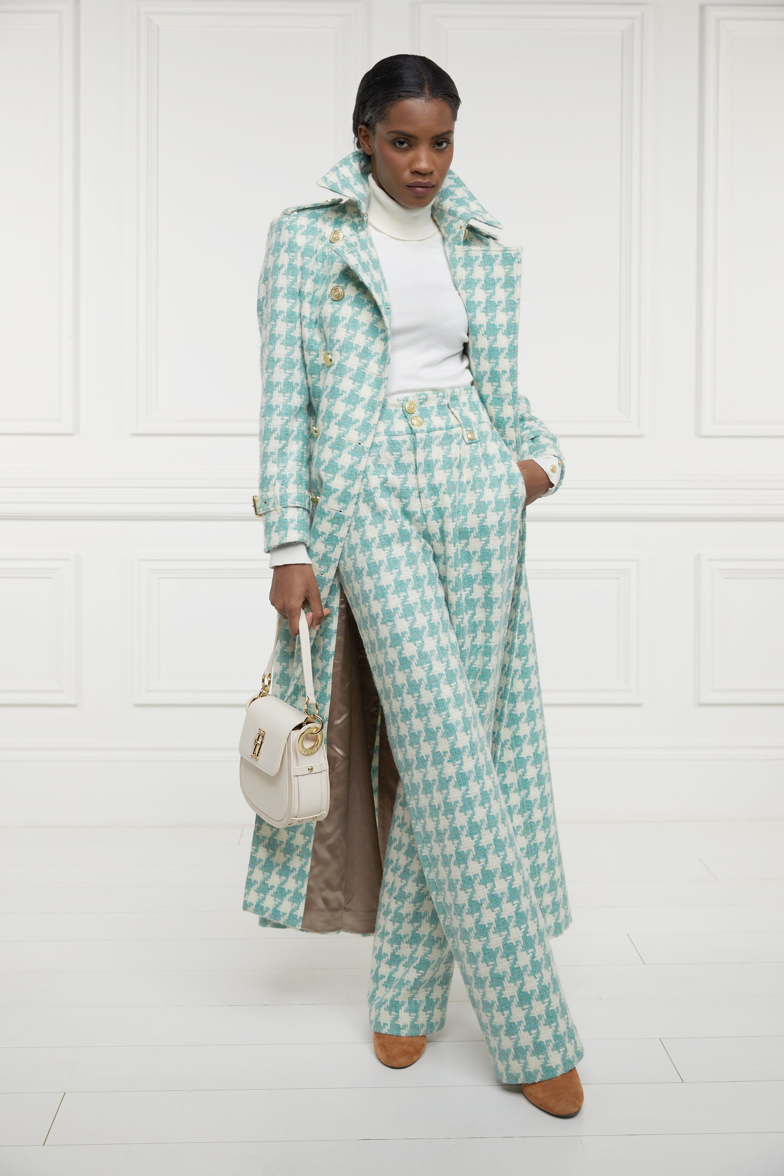 High Waisted Straight Trouser (Large Scale Teal Houndstooth) – Holland ...