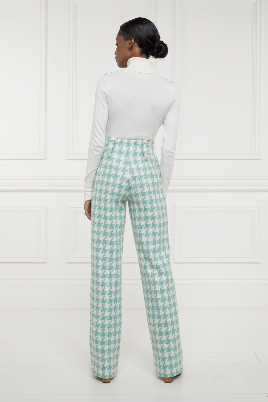 High Waisted Straight Trouser (Large Scale Teal Houndstooth) – Holland ...