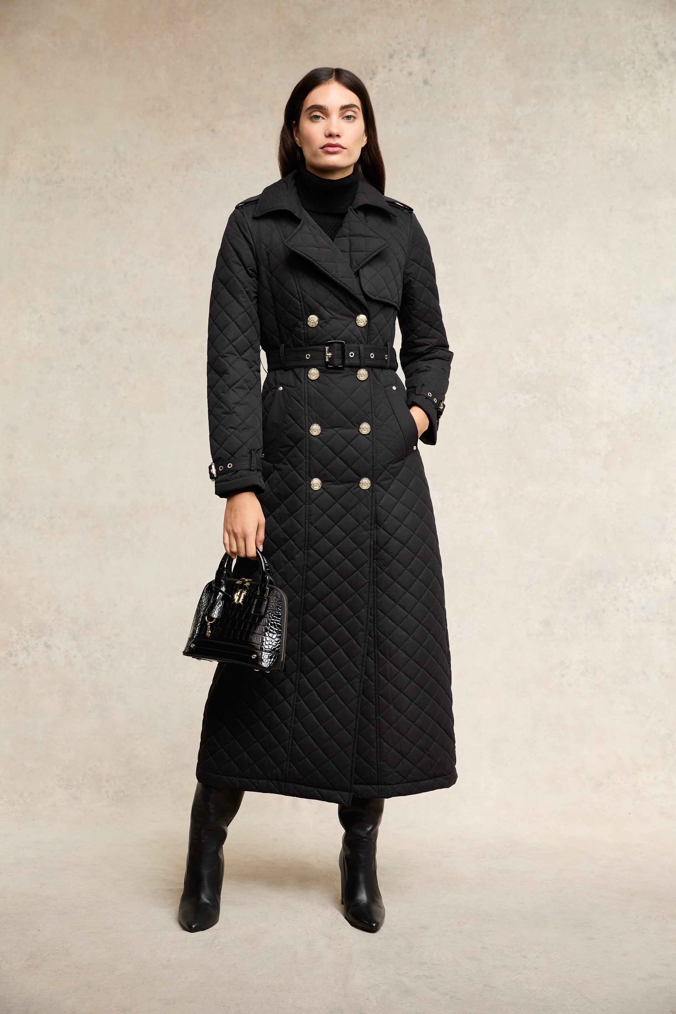 Full Length Enstone Quilted Trench Coat (Black) – Holland Cooper