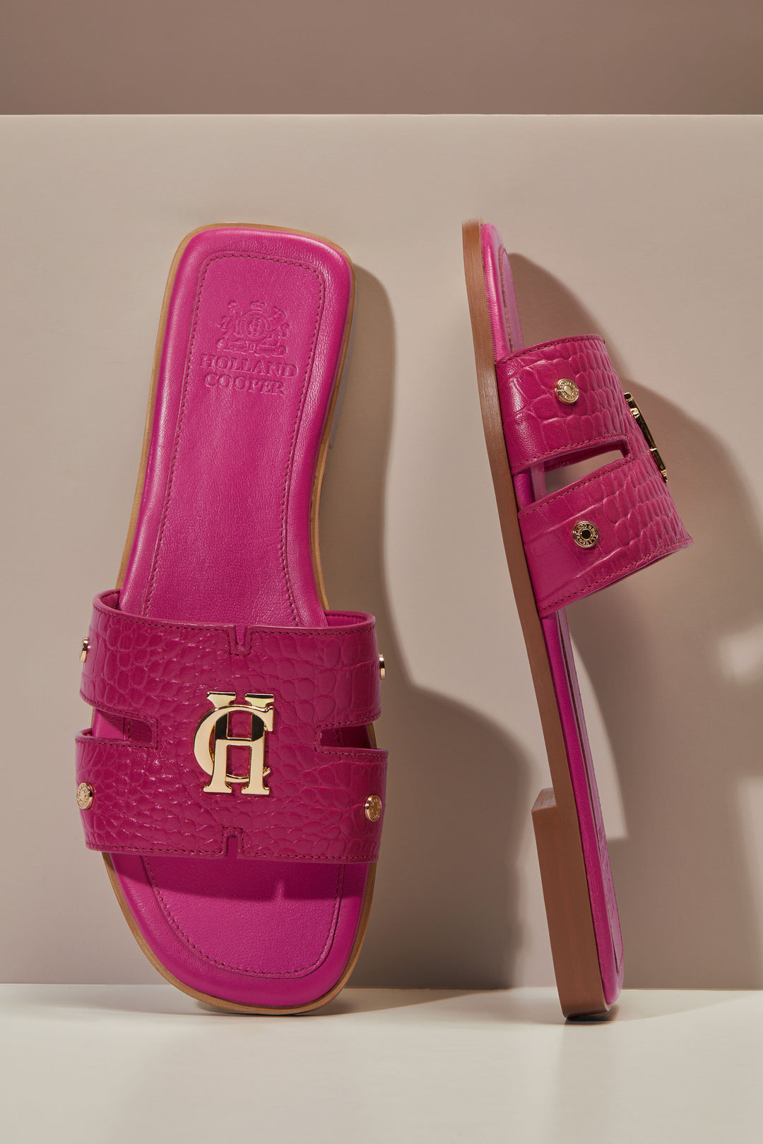 Monogram Slides (Pink Croc) – Holland Cooper