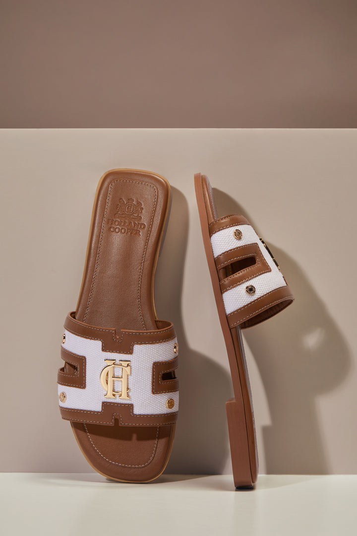 Monogram Slides (Tan Canvas) – Holland Cooper