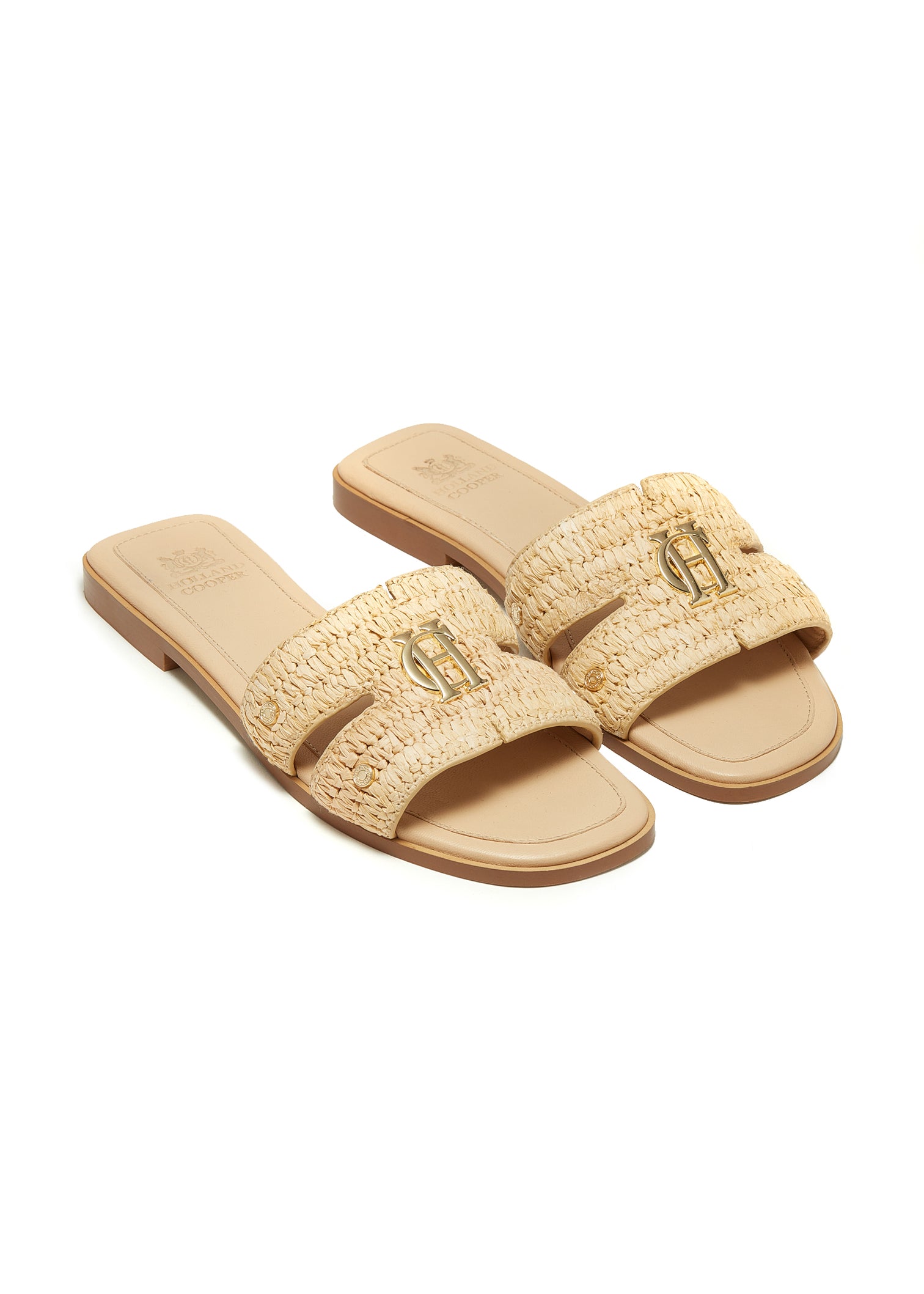 Monogram Slides (Natural Straw) – Holland Cooper
