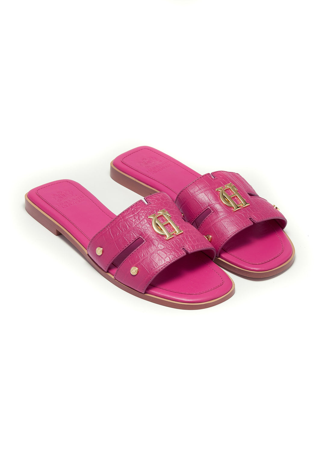 Monogram Slides (Pink Croc) – Holland Cooper