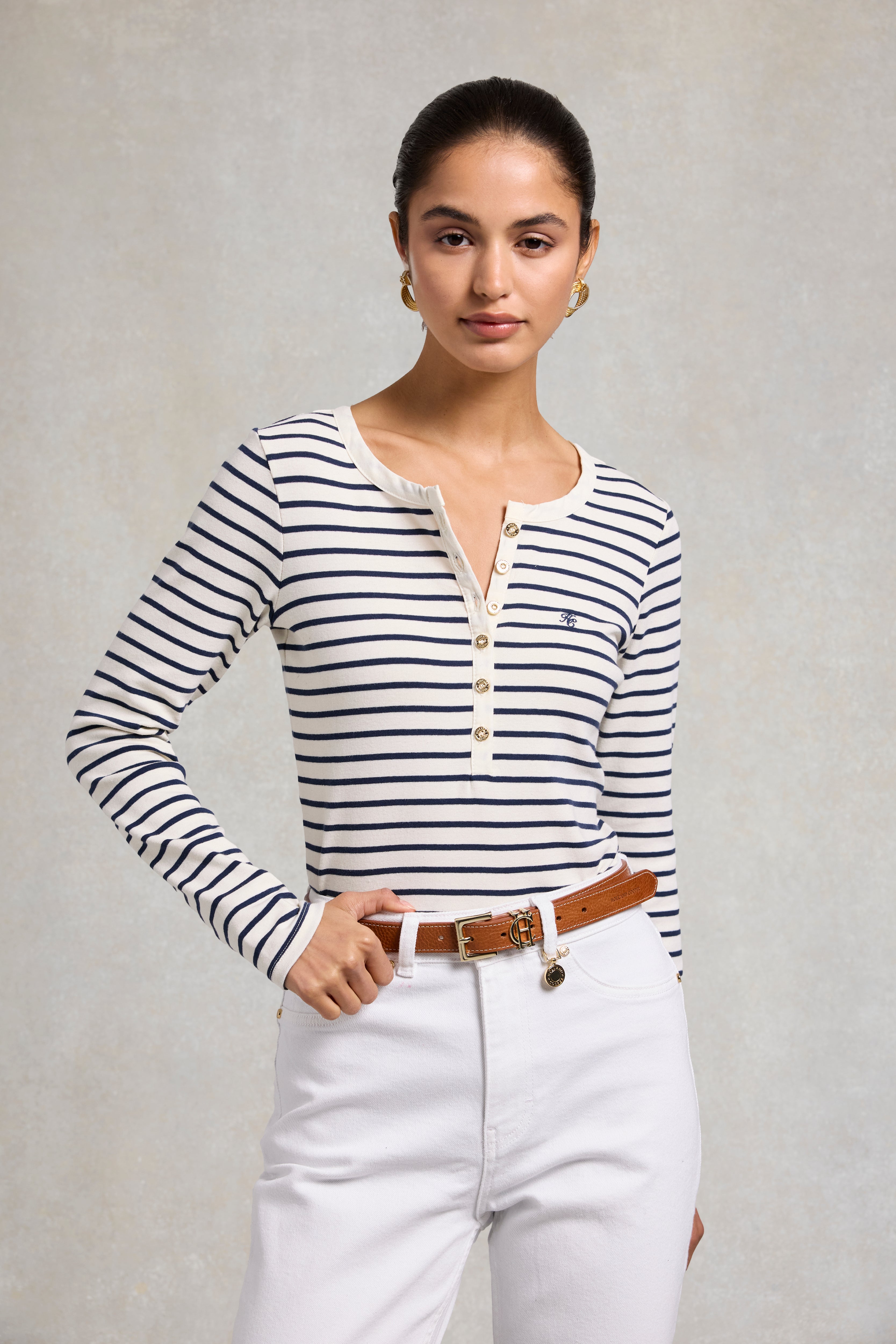 Striped Grandad Top (Ink Navy) – Holland Cooper