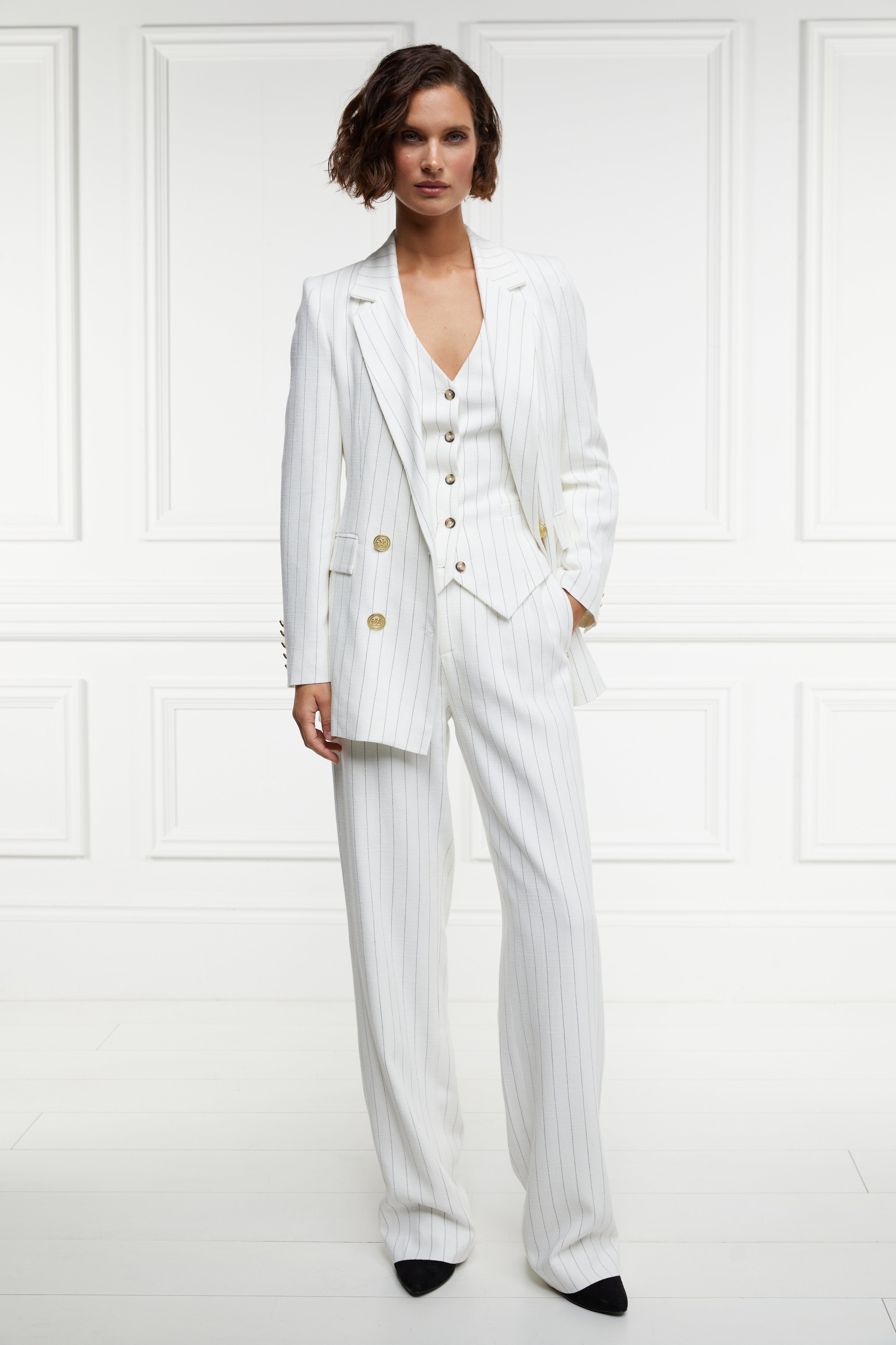 High Waisted Straight Trouser (Oyster Linen Pinstripe) – Holland Cooper