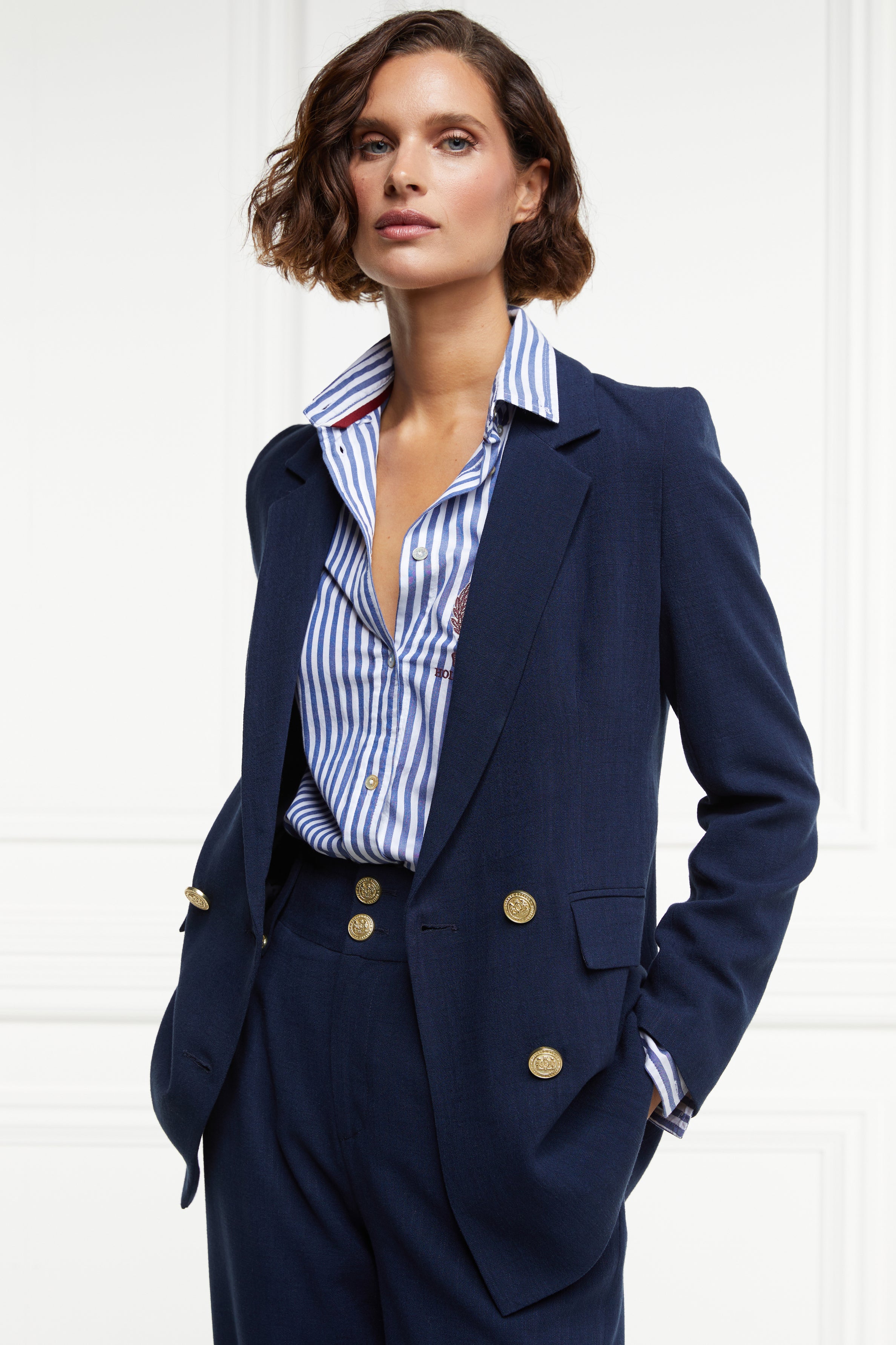 Double Breasted Blazer (Navy Linen) – Holland Cooper