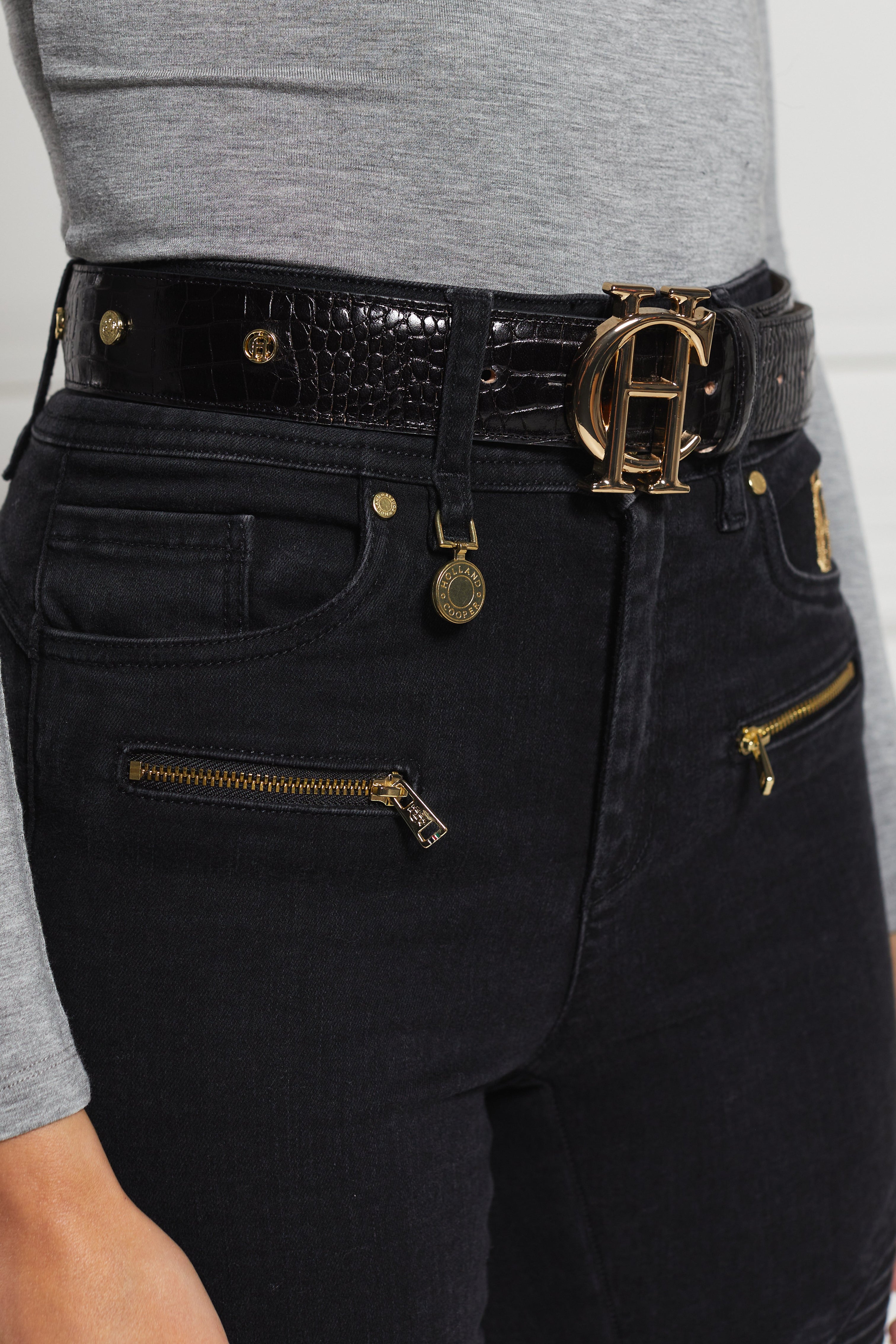 HC Stud Belt (Black Croc) – Holland Cooper