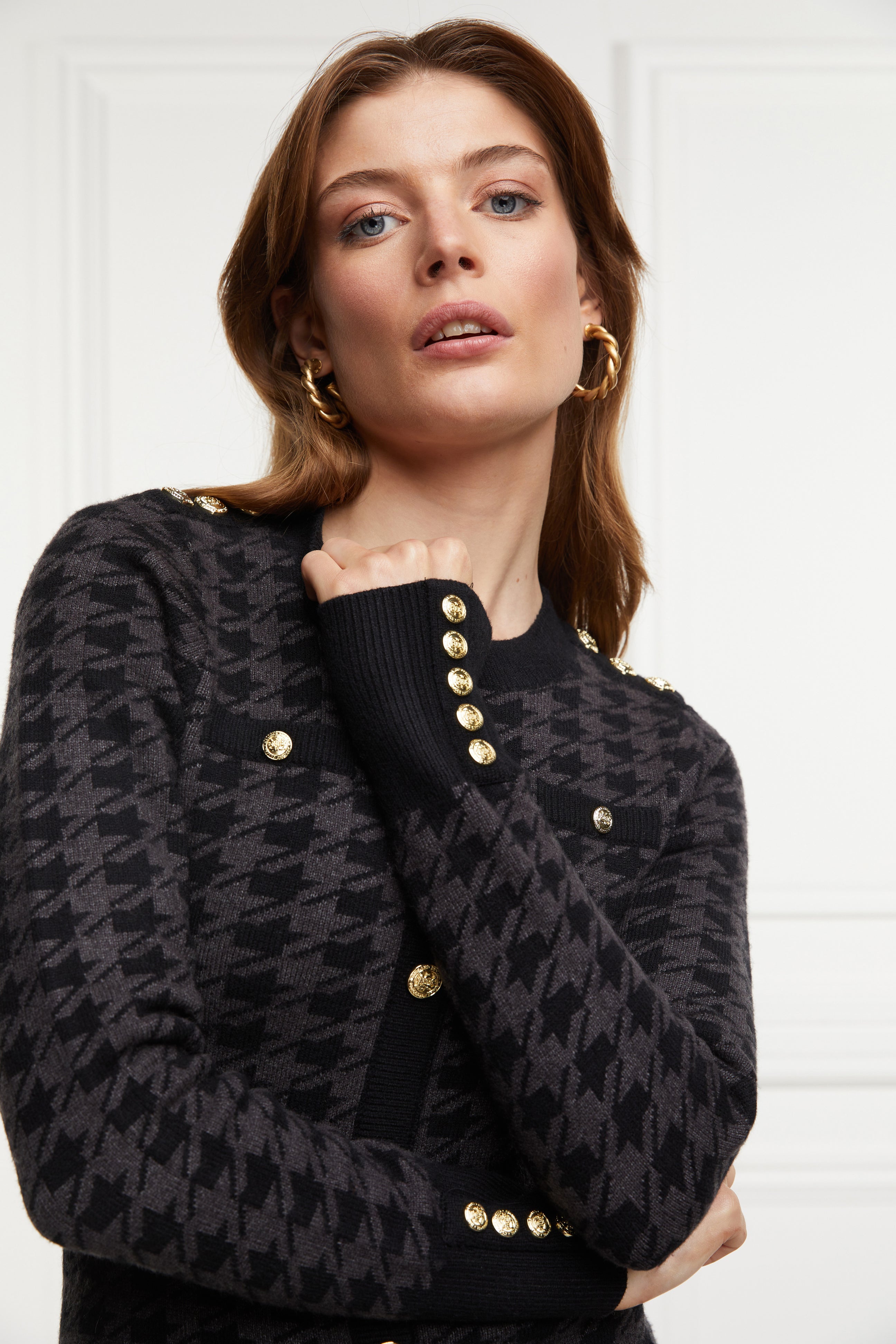 Hepburn Midi Dress (Grey Houndstooth) – Holland Cooper