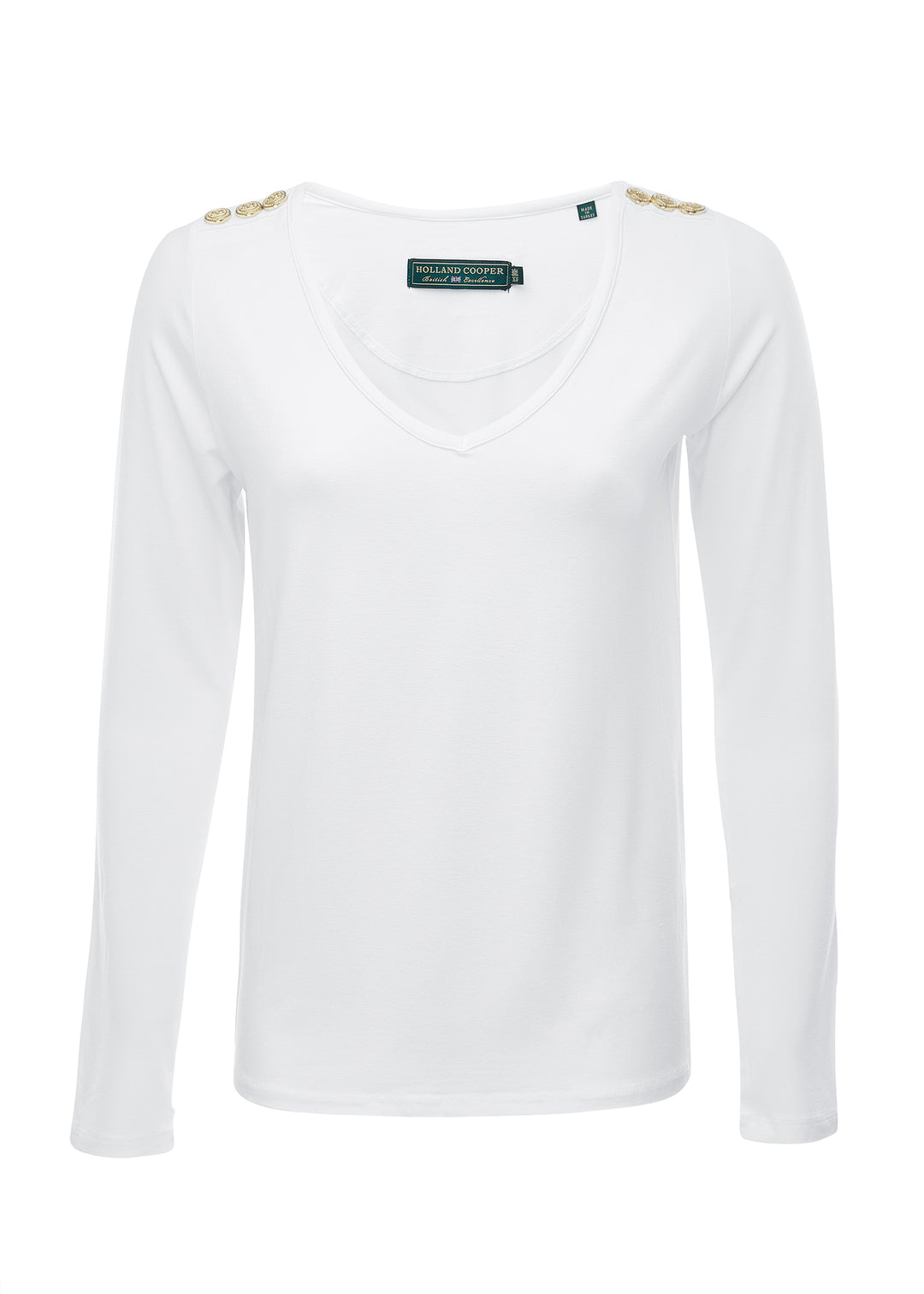 Long Sleeve V-Neck Tee (White) – Holland Cooper