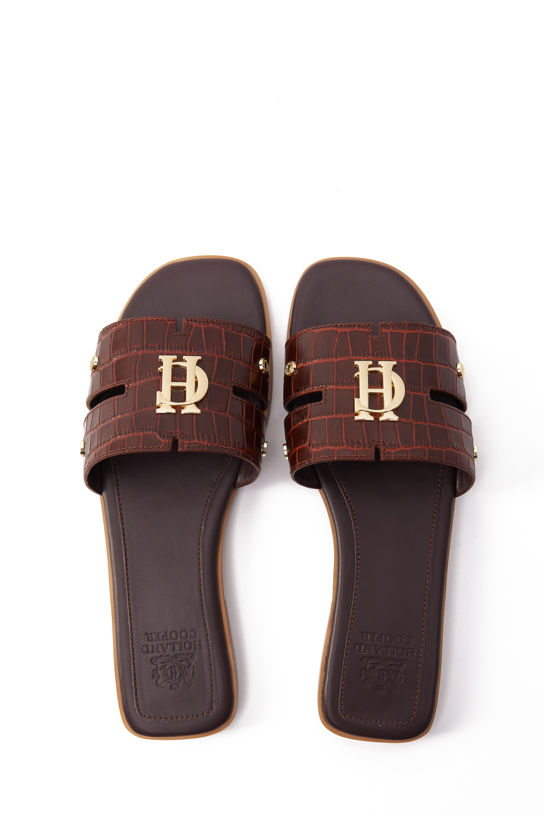 Monogram Slides (Chocolate Croc) – Holland Cooper