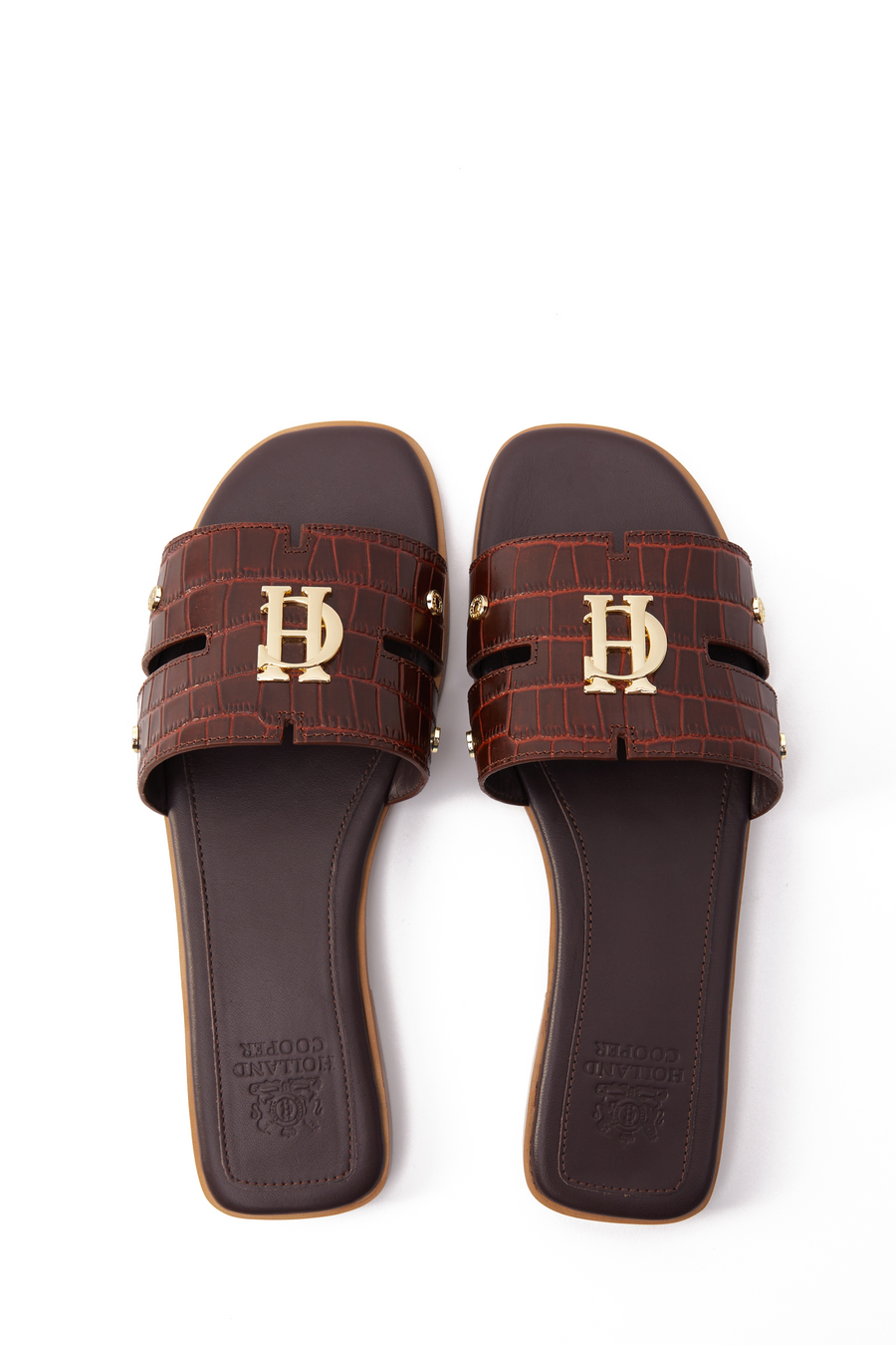 Monogram Slides (Chocolate Croc) – Holland Cooper