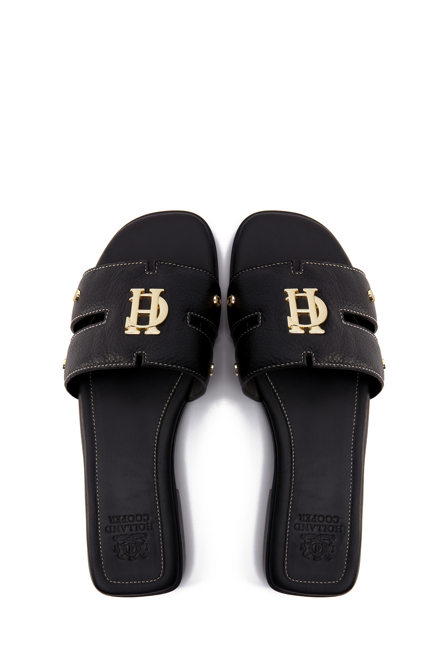 Monogram Slides (Black Leather) – Holland Cooper