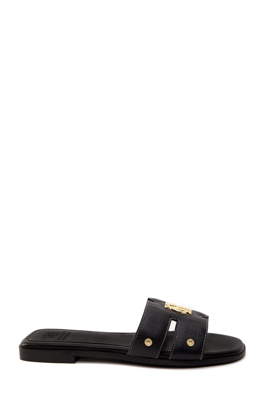 Monogram Slides (Black Leather) – Holland Cooper
