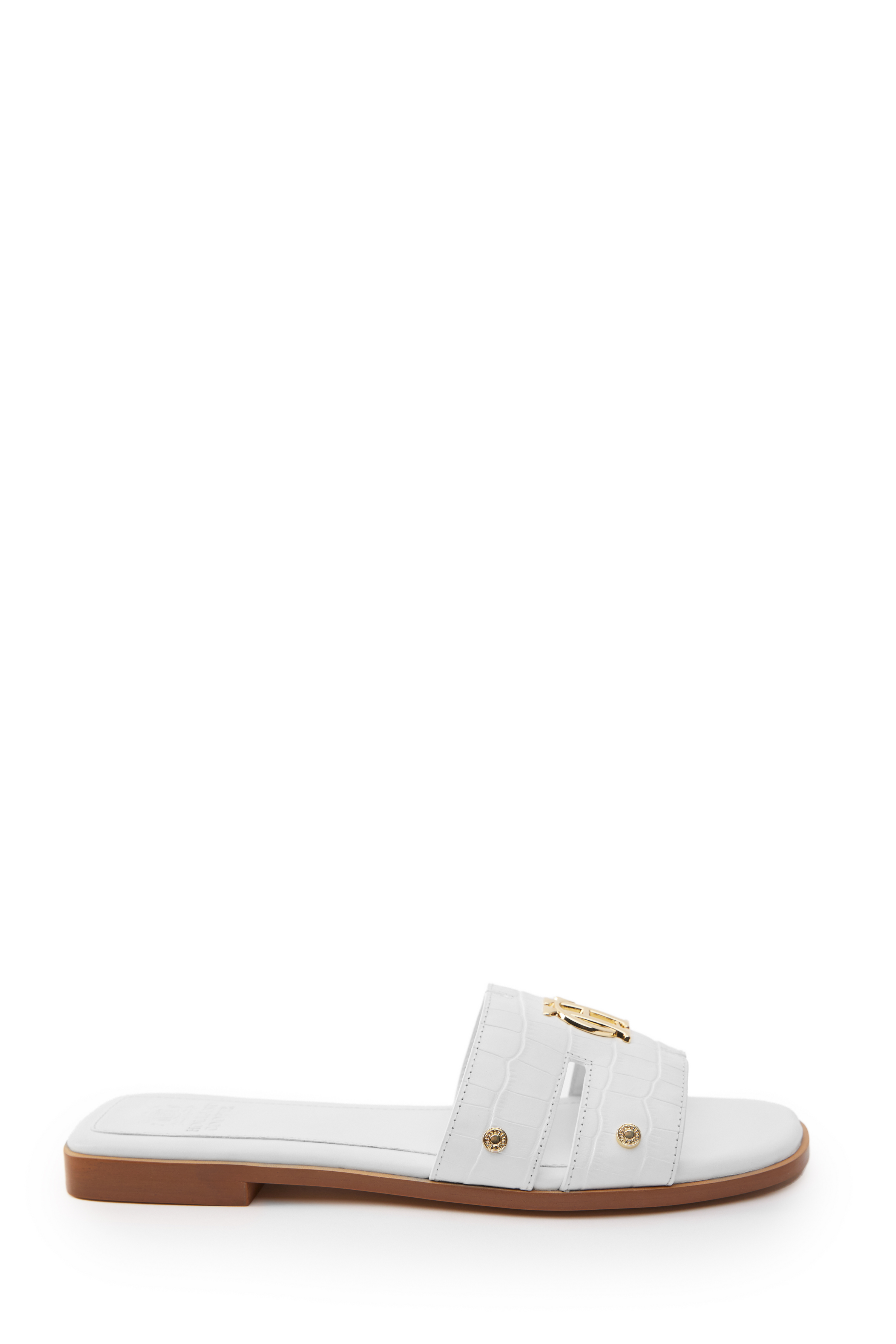 Monogram Slides (White Croc) – Holland Cooper